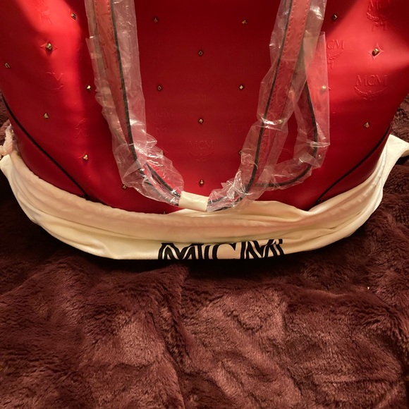 MCM | Bags | Mcm Authentic Claudia Red Medium Studded Shoulder Bag Nwt ...